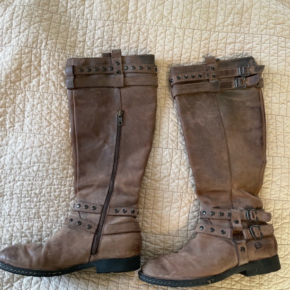 Born | Shoes | Born Gwynne Brown Leather Block Heel Tall Harness Boots ...